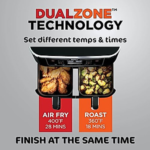 Ninja Air Fryer, Roast, Bake, Air Fry, Crisps, Broil, Reheats, Keep Warm, 10-in-1, Fries, Frozen Food, Veggies, and Meat, Quick Meals, Healthy Meals, Less Oil, 10 QT, Black, DZ302​