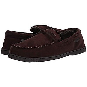 Dearfoams mens Toby Microsuede Moccasin With Tie Slipper, Coffee, Large US