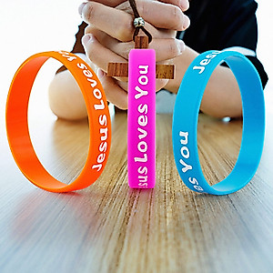 Jesus Loves You Rubber Bracelets Colorful Silicone Christian Jesus Wristbands for Men Women Party Favors Inspirational Bracelet for Adults Motivational Bracelet Christmas Gifts Church School (36)