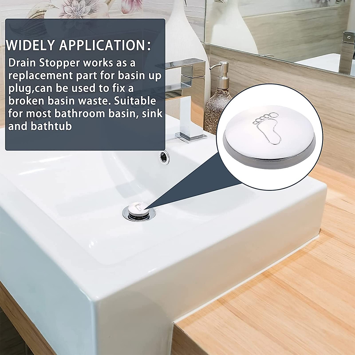 Yinpecly Metal Basin Sink Drain Stopper Zinc Alloy with Rubber 1.65 Diameter Silver Pop Up Push Button Drain Plug Anti-Clogging for Bathtub and Bathroom Kitchen Sink 2pcs