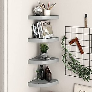 QZZCED Wall Corner Shelves,Wall Mount Corner Shelf,Wall Mounted Display Shelf,Floating Storage Shelf for Kitchen, Bathroom, Living Room,Floating Corner Shelves 4 pcs Gray 9.8"x9.8"x1.5" MDF