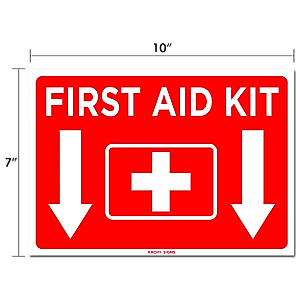 (Set of 2) First Aid Kit Sign - 10" x 7" 4 Mil Vinyl - LAMINATED For Ultimate Protection & Durability - Self Adhesive Decal - UV Protected & Weatherproof - Heavy Duty