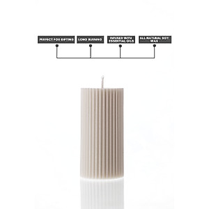 LAWA Roman Tall Ribbed Pillar Candle - Scented Soy Wax Stripped Dinner Candle | Classic Aesthetic Decoration Candle Set | Housewarming Gift | Wedding Event Decor - White (Medium)