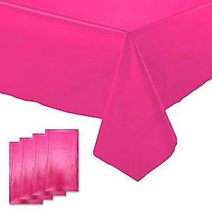 Hot Pink Plastic Table Cloth 4 Pack Disposable Plastic Table Cloth Party Table Cover Girls Party Table Clothes for Baby Shower Gender Reveal Birthday Party Decorations 54" X 72" (Hot Pink 4 Pack)