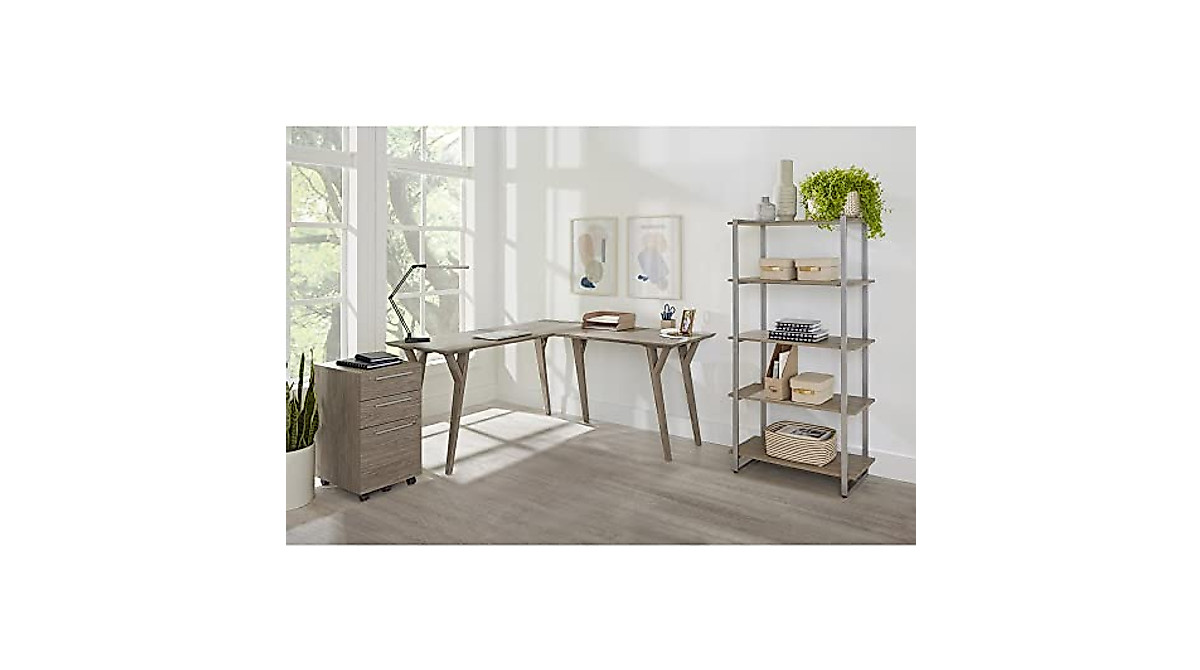 Realspace Trezza 62" Light Oak L-Shaped Desk for Home