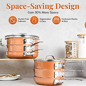 Gotham Steel 10 Pc Copper Pots and Pans Set Non Stick, Kitchen Cookware Sets, Space Saving Non Stick Pots and Pan Set, Nonstick Cookware Set, Non Toxic Cookware Set, Pot Set, Dishwasher Safe