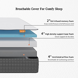 Sweetnight King Mattress, 10 Inch Gel Memory Foam King Size Mattress for Motion Isolation & Cooling Sleep & Pressure Relief, Medium Firm Bed Mattress