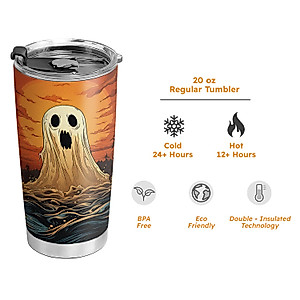 ORCAE 20oz Halloween Pumpkin Ghost Tumbler, Boo Boo Ghost, Trick or Treat, Halloween Gifts, Coffee Thermos, Stainless Steel Double Wall Vacuum Insulated Coffee Mug, Travel Cup with Lid- AE