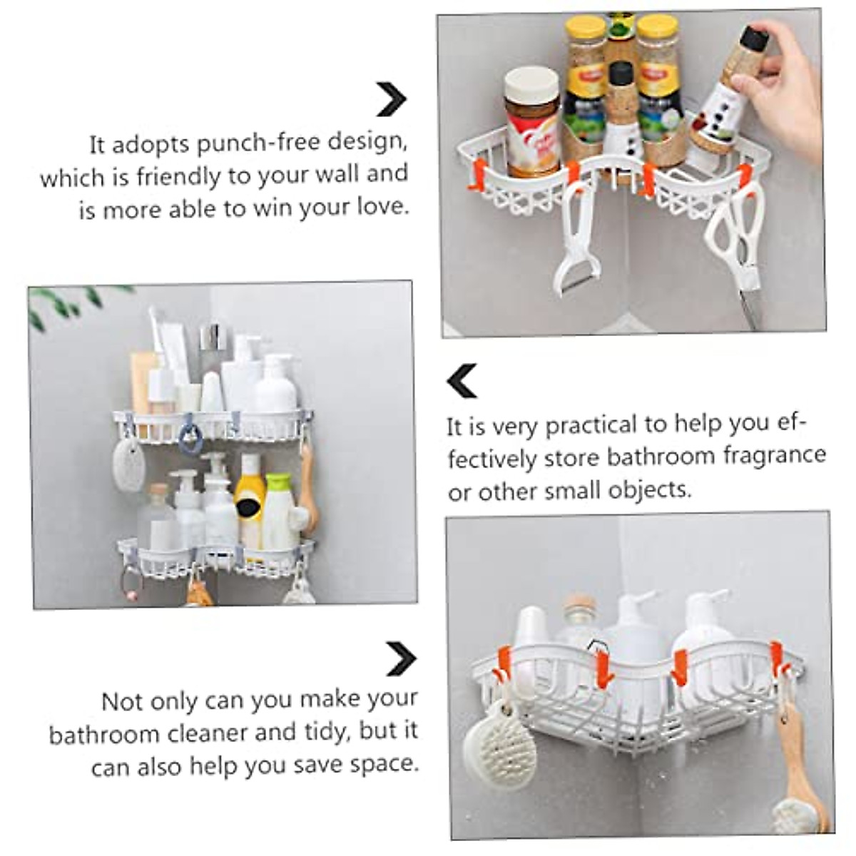 Veemoon 2pcs Shelf Corner Shelves Wall Mounted Storage Shelves Adhesive Bathroom Shower Rack With Hook Pp Organizer