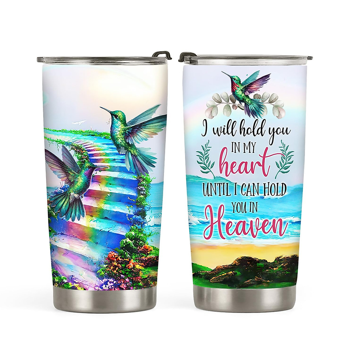 20oz Faith Hummingbird Tumbler, Memorial Heaven Stairway Hold You in my Heart, Coffee Thermos for Women, Stainless Steel Double Wall Vacuum Insulated Coffee Mug, Travel Cup with Lid