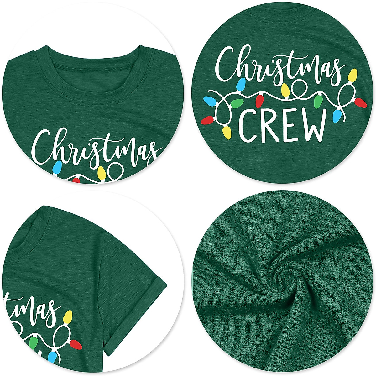 Christmas Crew Shirts for Women Xmas Shirt Top Short Sleeve Christmas Lights Print Graphic T Shirt Holiday Tees Green