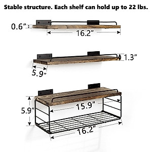YXDXF Bathroom Shelves Over Toilet, Wall Mounted Bathroom Floating Shelves for Wall Farmhouse Bathroom Decor Toilet Paper Storage Wall Shelves, Dark Brown (16.2 Inch Set of 3)
