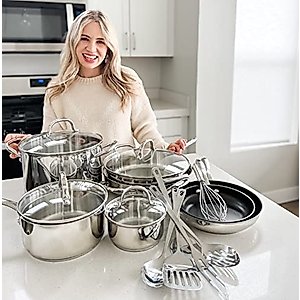 Kitchen Academy Stainless Steel Cookware Sets - 18-Piece Nonstick Cookware Sets, Kitchen Induction Pots and Pans Set