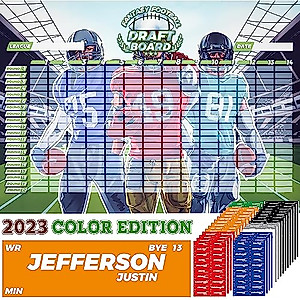 Fantasy Football Draft Board 2023-2024 Kit, 580 Player Labels, 6 Feet x 4 Feet Large Board with 14 Teams, 20 Rounds, 2023 Top Rookie, Blank Label