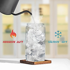 ULAXIM [ 4pcs ] Eco-friendly Glass Cups with Bamboo Lids and Straws 16oz, Iced Coffee Drinking Cups, Beer Can Glass Cup, Glass Tumbler for Cocktail, Whiskey, Soda, Tea, Water