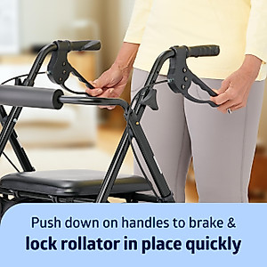 Medline Superlight Folding Aluminum Mobility Rollator Walker, Black, 250 lb. Weight Capacity, 6" Wheels, Adjustable Arms and Seat, Foldable Rolling Walker for Seniors