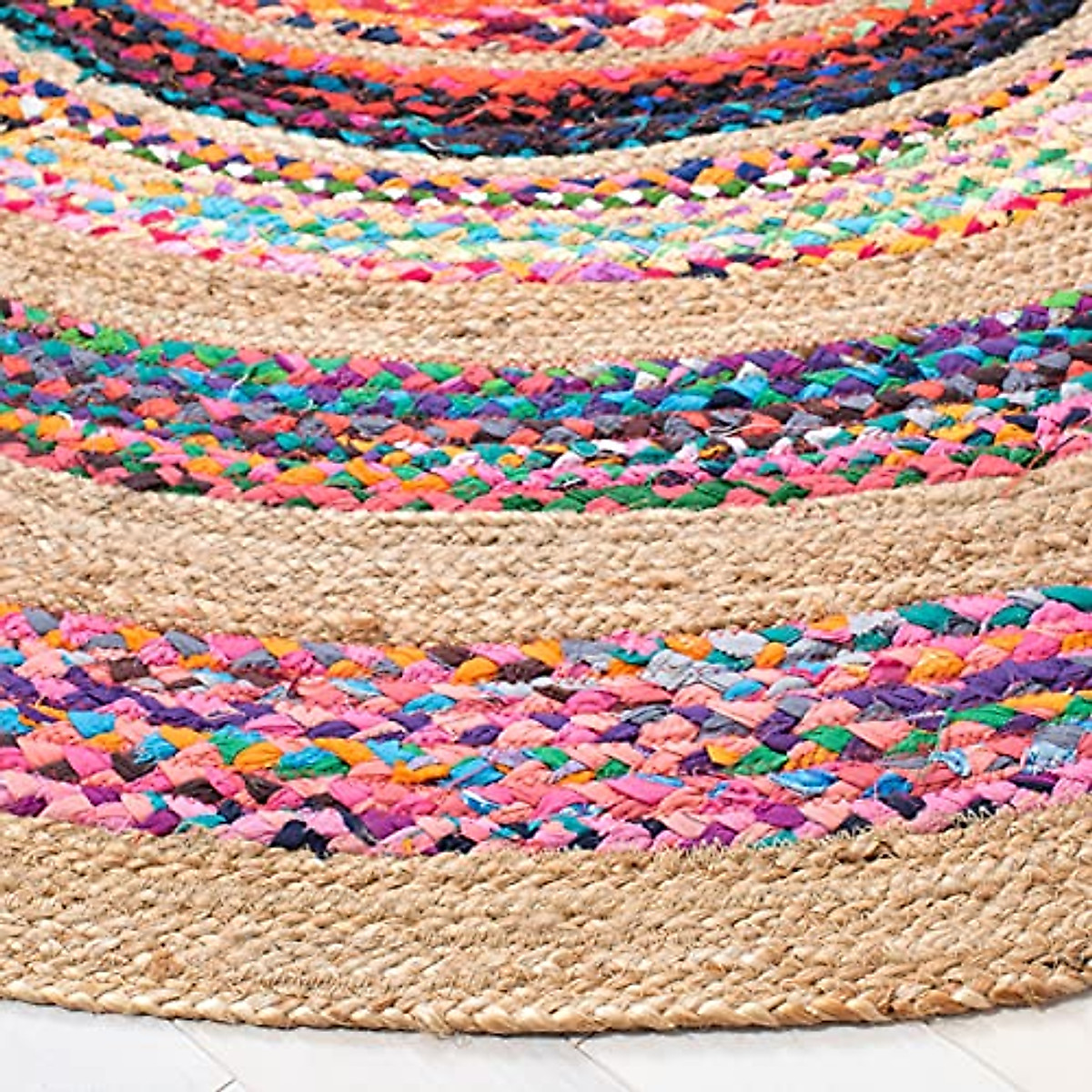 SAFAVIEH Natural Fiber Round Collection 4' Round Pink NFB301U Handmade Boho Country Charm Jute Area Rug