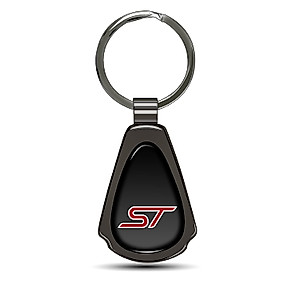 iPick Image for Ford Focus ST Black Dome Dark Gunmetal Metal Teardrop Premium Key Chain Keychain, Official Licensed