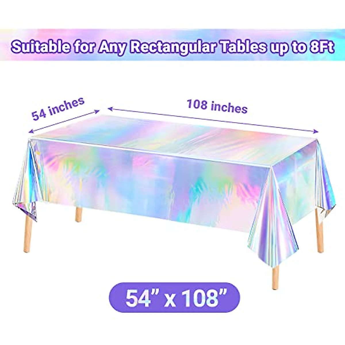 4 Pack Iridescence Plastic Tablecloths Shiny Disposable Laser Table Covers 54" x 108" Sequin Holographic Foil Tablecloths for Birthday, Wedding, Party, Picnic, Buffet, Christmas Decorations
