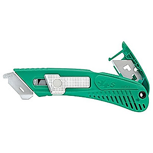 Pacific Handy Cutter S4SR Self-Retracting Safety Cutter with Fixed Metal Guard, Bladeless Tape Splitter, Steel Guard for Safety and Damage Protection, for Warehouse and In-Store Cutting, green