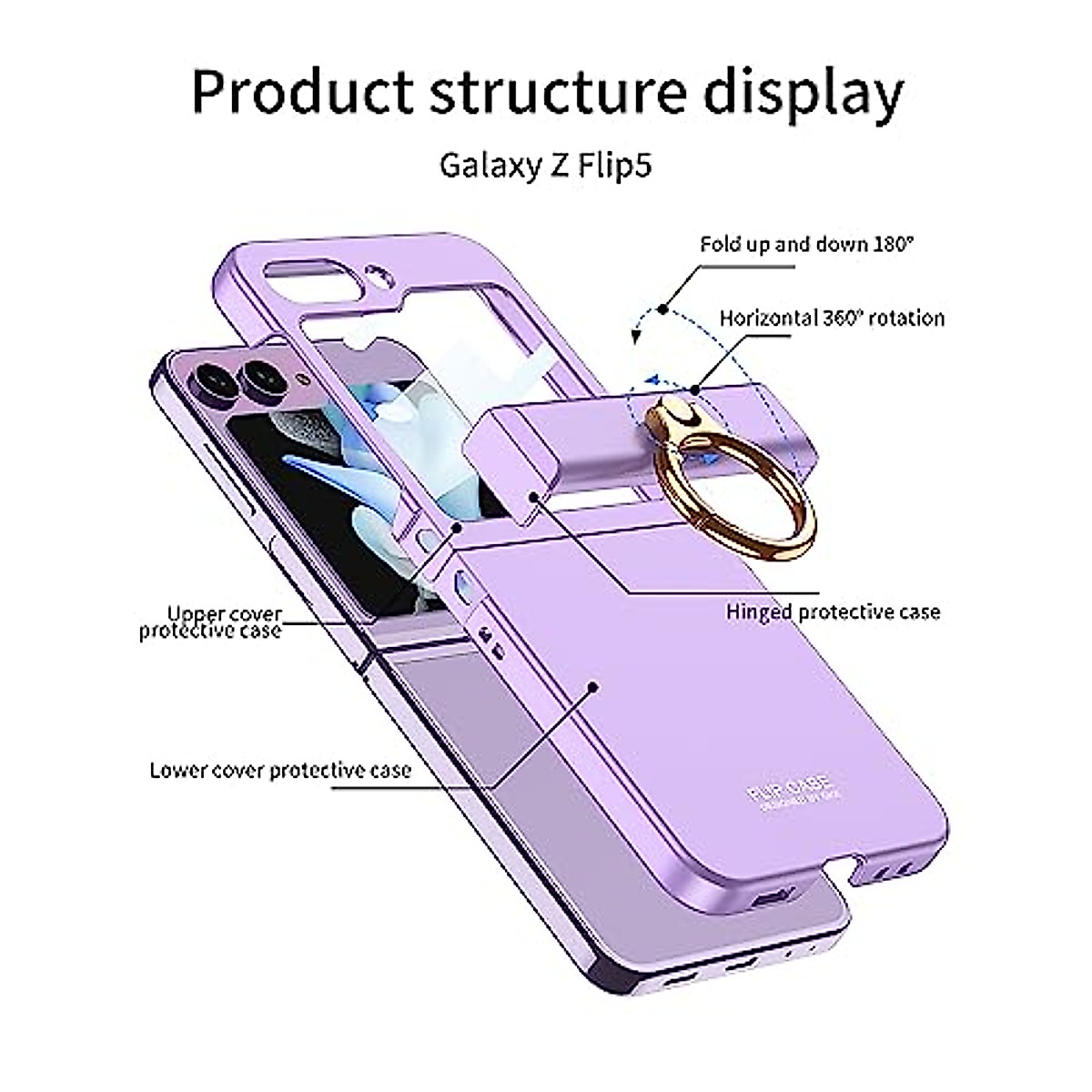 SHIEID for Samsung Z Flip 5 Case with Hinge Protection & Ring Holder Small Screen Protection Cover for Galaxy Z Flip 5 Case, Purple