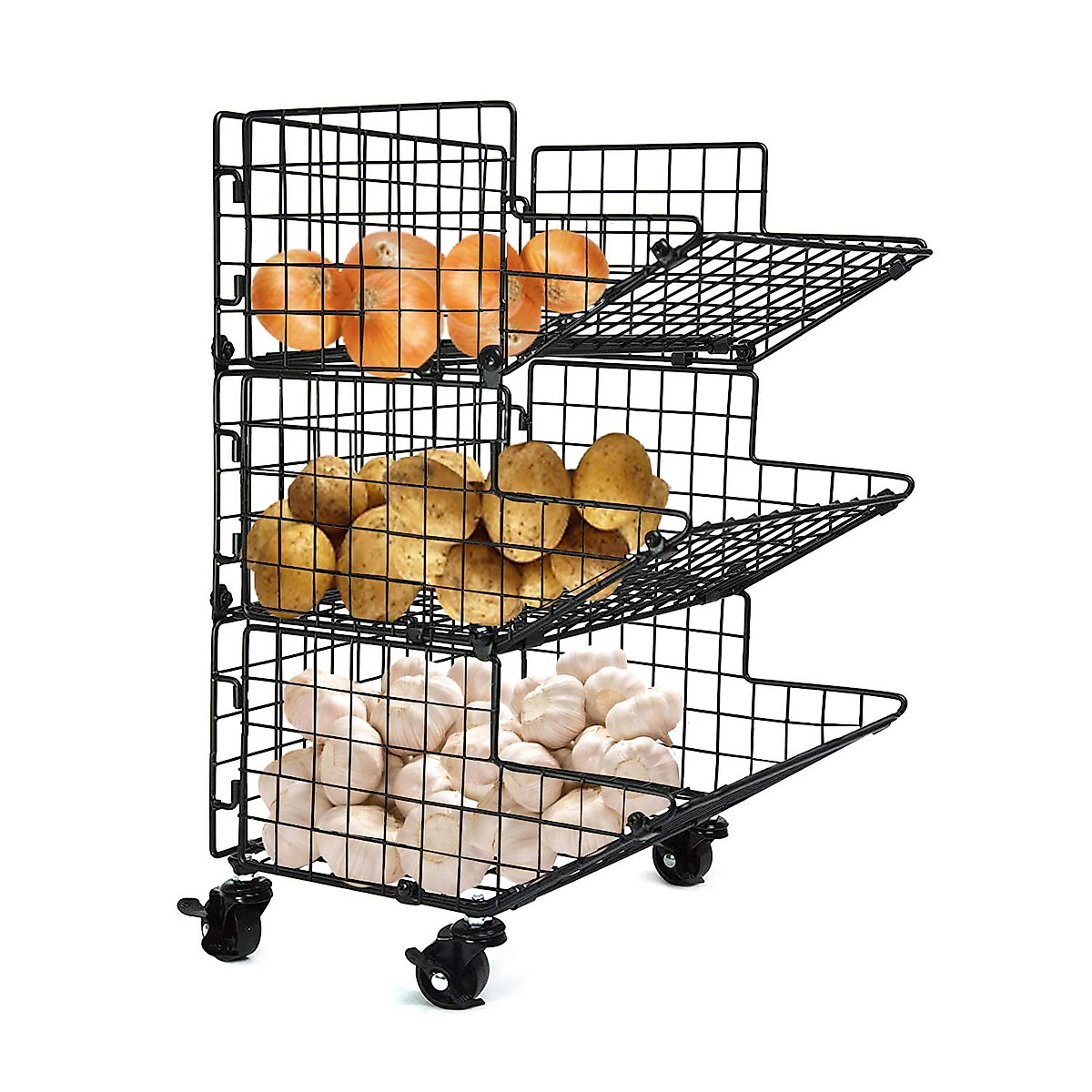 Kitchen Fruit Basket Stand 3 tier with wheels under sink organizers and storage for potatoes & onions produce holder storage bins vegetable holder for kitchen & house holder items
