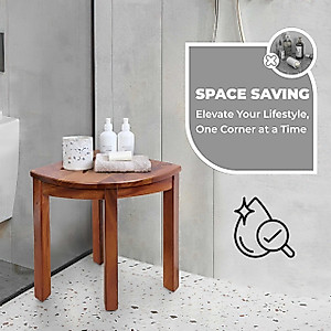 Kiuties Shower Corner Bench, Nacre Wood Shower Corner Stool with Storage Shelf, 15'' Waterproof Shower Stool, 1 Tier Bathroom Bench Seat for Relaxation (Light Brown)
