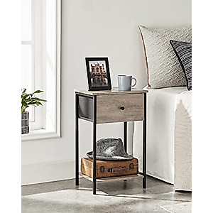 VASAGLE Nightstand, Side Table with Fabric Drawer, 24-Inch Tall End Table with Storage Shelf, Bedroom, Greige and Black ULGS021B02