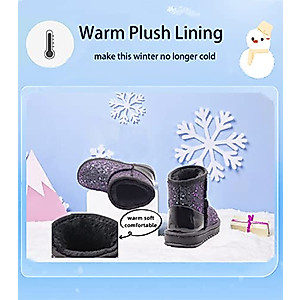 Sugmzox Girls Snow Boots Sequin Warm Winter Boots Comfort Durability Ankle Boots(Toddler/Little Kids) black size 11