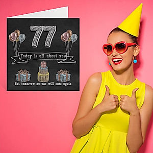 Stuff4 Funny 77th Birthday Cards for Men Woman - Chalk Blackboard - Happy Birthday Card for Uncle Mom Dad Papa Great Grandpa Pop Pops Grandma Gran Nanny Aunt, 5.7 x 5.7 Inch Humor Greeting Cards