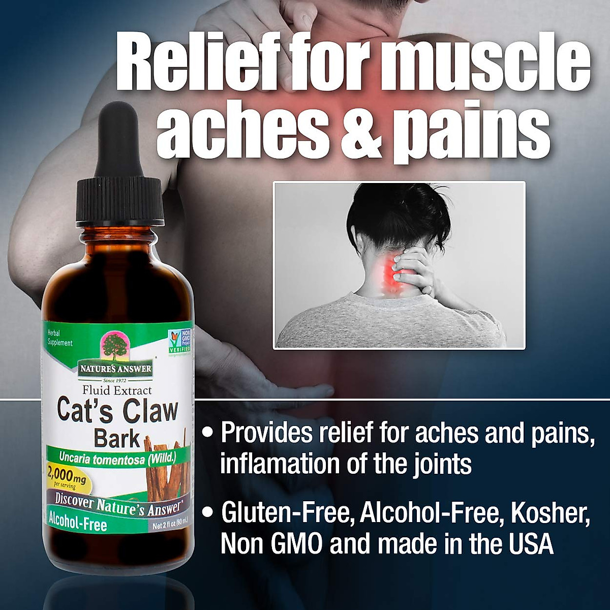 Nature's Answer Cat's Claw Inner Bark 2000 mg 2oz Extract | Supports Joint & Muscle Function | Gluten-Free, Alcohol-Free, Vegan, Kosher Certified & No Preservatives | Single Count