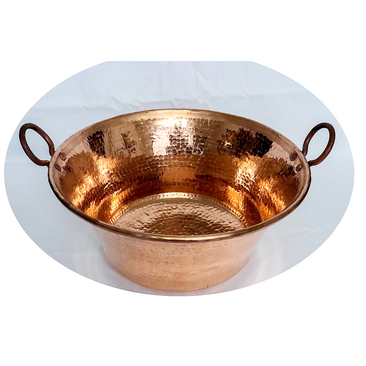 CELLY PARTY 16" Authentic and Cazo De Cobre Original Para Carnitas Large Heavy Duty Gauge Copper Pot Hand Hammered Made in Mexico 100% Copper Wok Jam Pan