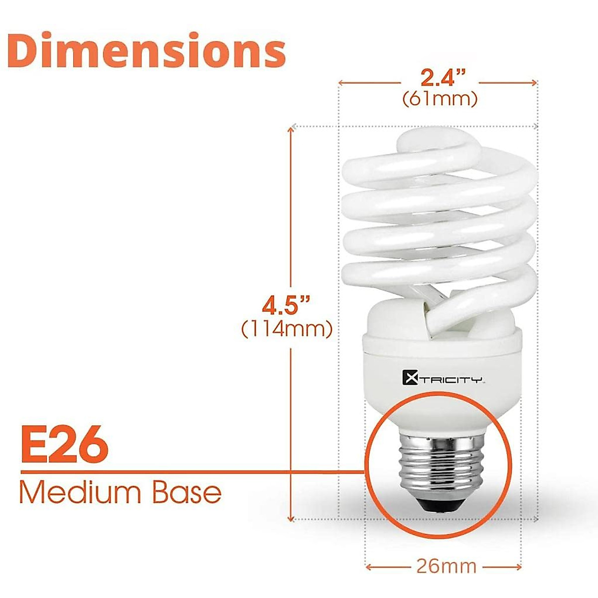 Xtricity Compact Fluorescent Light Bulb T2 Spiral CFL, 5000k Daylight, 23W (100 Watt Equivalent), 1520 Lumens, E26 Medium Base, 120V, UL Listed (Pack of 8)