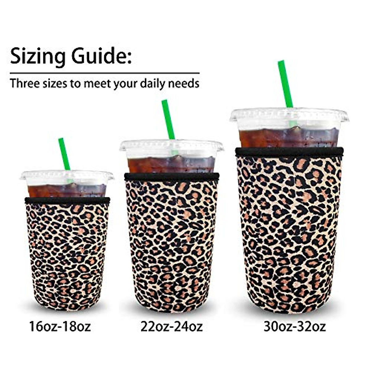 XccMe Iced Coffee Sleeves,Reusable Cold Cup SleeveS,3Pack Neoprene Insulator Cup Cover for Cold Drinks,Beverages Holder,Ideal for Dunkin Donuts, Starbucks Coffee(Leopard)