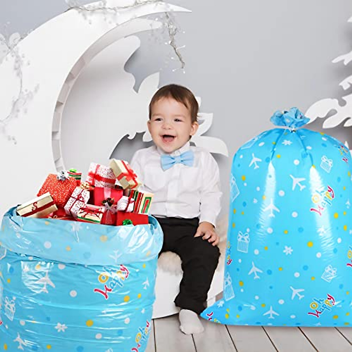 HANSWARE Extra Large Gift Bag for Presents,Shower Gift Bags for Boys, Jumbo Baby Gift Bag for Wedding Wrapping,Birthday, Party,Giant Huge Gifts- 56" x 36" (Blue Plane, 1 Count)