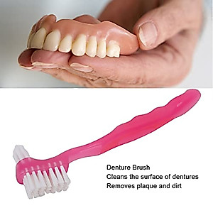 Denture Brush, Doublesided Safe Ergonomic Denture Brush for Home Travel (Pink)