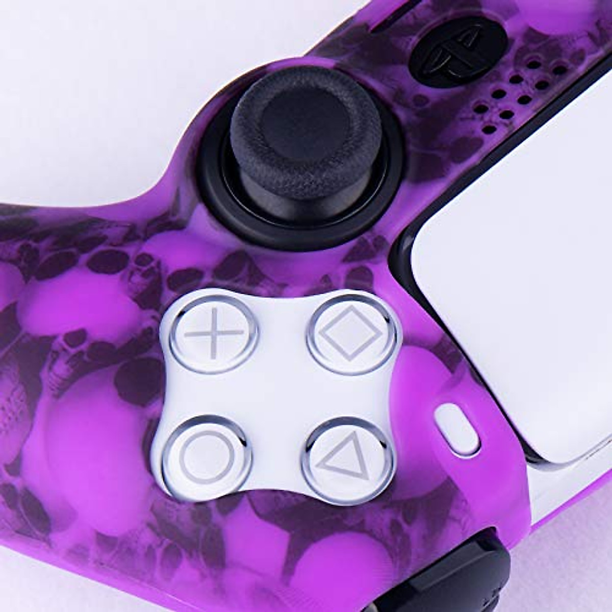 9CDeer 1 Piece of Silicone Transfer Print Protective Cover Skin + 10 Thumb Grips for PlayStation 5 / PS5 Controller Skulls Purple