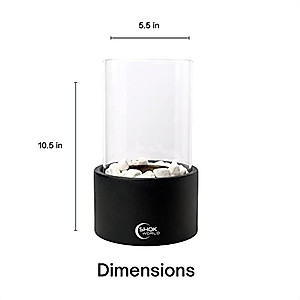 Shok World Concrete Tabletop Fireplace with Glass Stone - Portable Fire Pit Indoor & Outdoor Fireplace for Patio - Decorative Tabletop Fire Pit with Windproof Glass Cover - Bio Ethanol Ventless