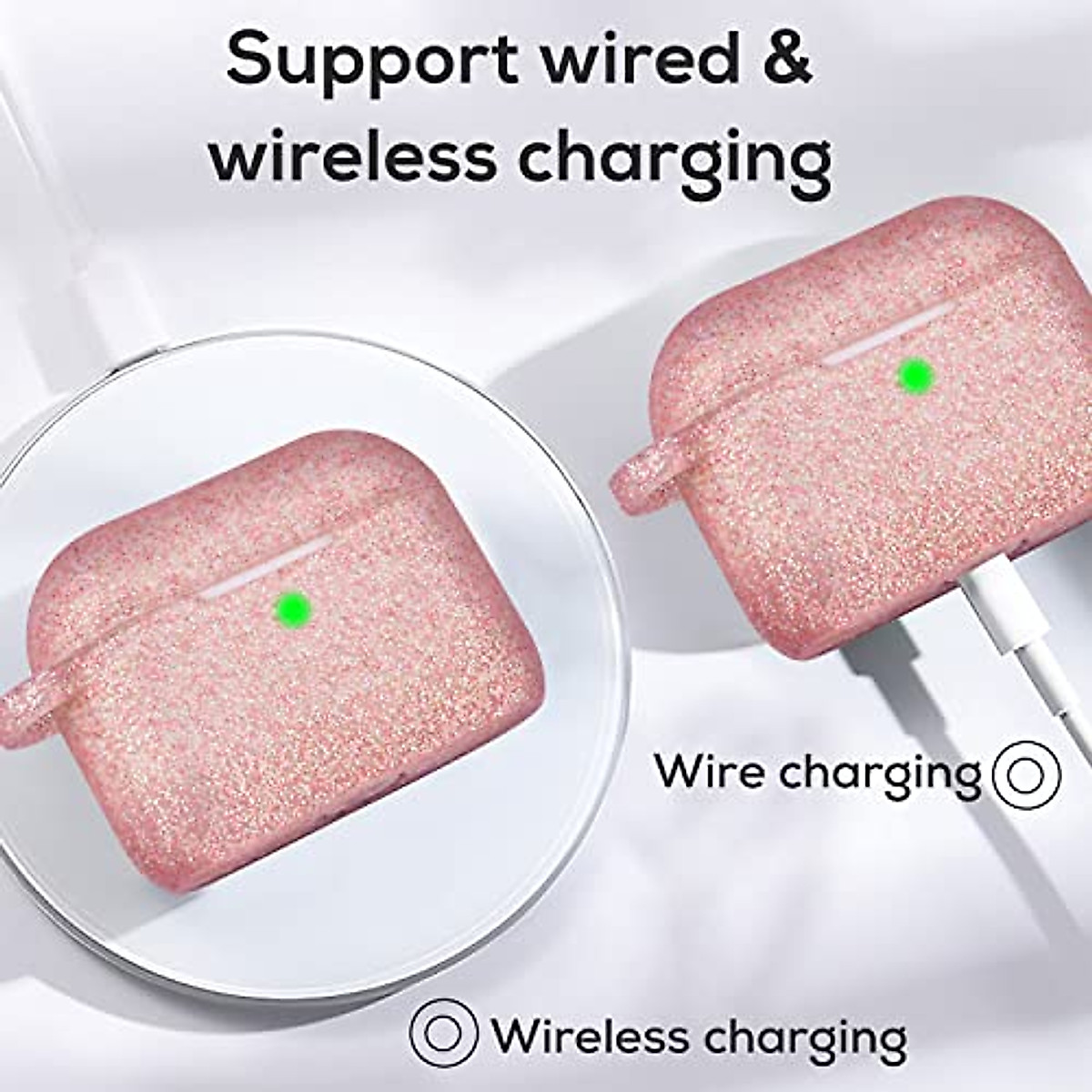 Bling AirPods Pro Case 1st Gen-VISOOM Silicone Cute Cover Women for Apple iPod Pro Charging Case Protective Air Pod Pro case Glitter Earpods Case with Keychain Rose Gold