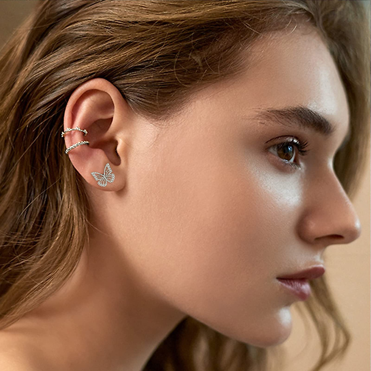 Lulii Butterfly Earrings Silver Butterfly Stud Earrings Sterling Silver Plated CZ Earrings for Women