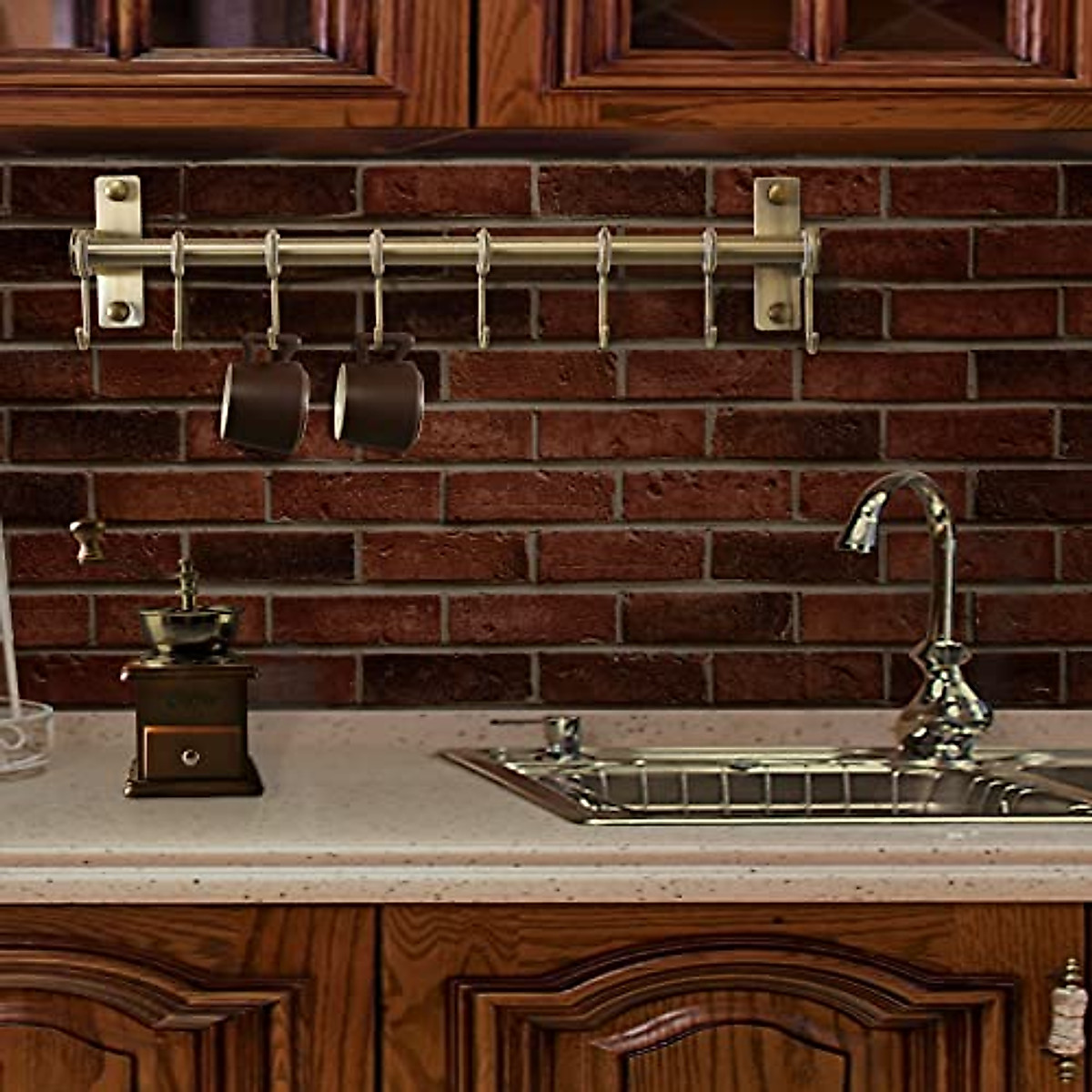 Dseap Pot Rack - Pots and Pans Hanging Rack Rail with 8 Hooks, Double Bars, Pot Hangers for Kitchen, Wall Mounted, Bronze, Pack of 2