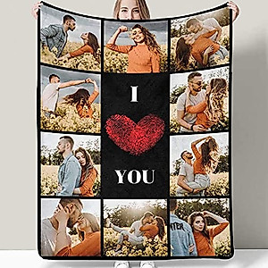 Custom Blanket Personalized Memorial Gift with Photo Text: Made in USA, Collage Customized Picture Blanket Birthday Anniversary Wedding Christmas Couples Gifts for Family Dad Mom Boyfriend- 5 Sizes