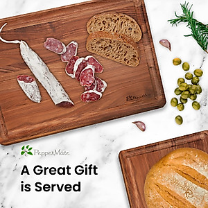 Preconditioned Walnut Kitchen Cutting Board – 20 x 15 x 1.25 In. Dark Hardwood Chopping Block with Juice Groove – Doubles as Cheese or Charcuterie Board – Home & Kitchen Accessories by PepperMate