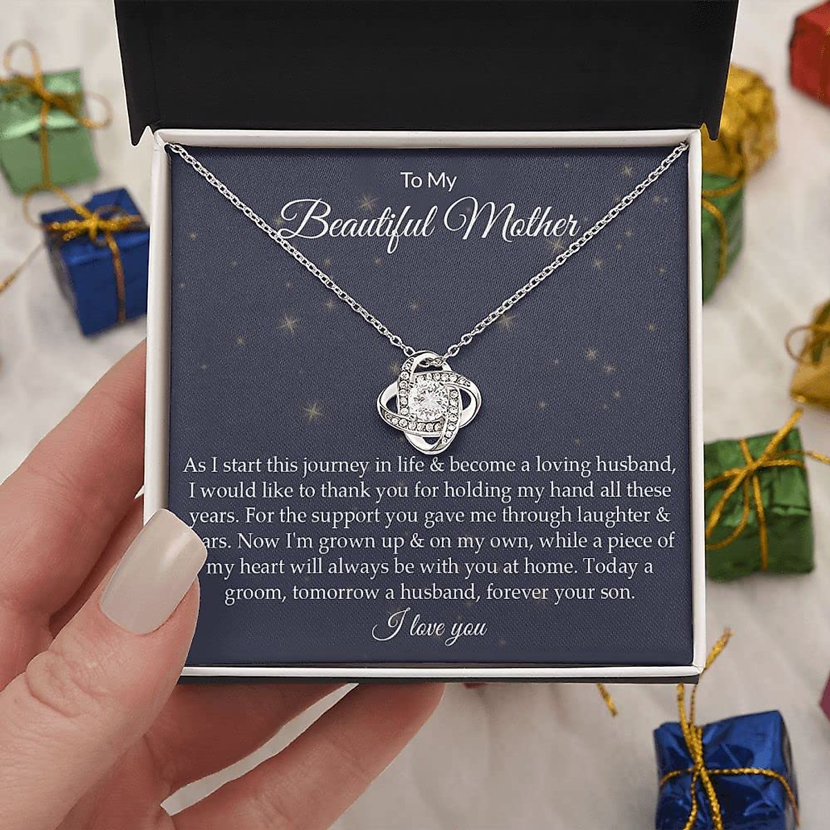 GLAVICY Groom To Mother Necklace Gift, Son To Mother On Mother's Day Necklace, Mother Of The Groom Gift From Son, To Mom On My Wedding Gifts with Message Card and Box Meaning