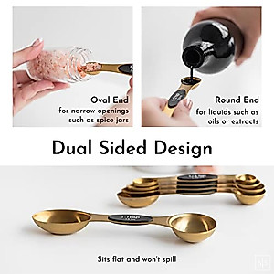 Magnetic Measuring Spoons Set - Stainless Steel Measuring Spoons - Magnetic Measuring Spoon Set, Gold Measuring Spoons Magnetic, Cute Measuring Spoons for Cooking & Baking