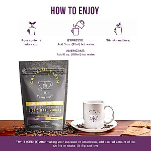 Grateful Earth Super Brain Blend Instant Gourmet Espresso Black Coffee with Nootropics 20 Packets Microground Robusta and Arabica Coffee with Turmeric, Cinnamon, Black Pepper