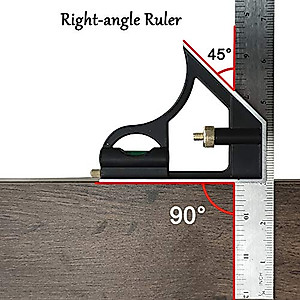 DUEBEL Combination Square 12” Horizontal Square Stainless Steel Multi-Function Carpentry Squares Right 90 Degree Angle Ruler Woodworking Square