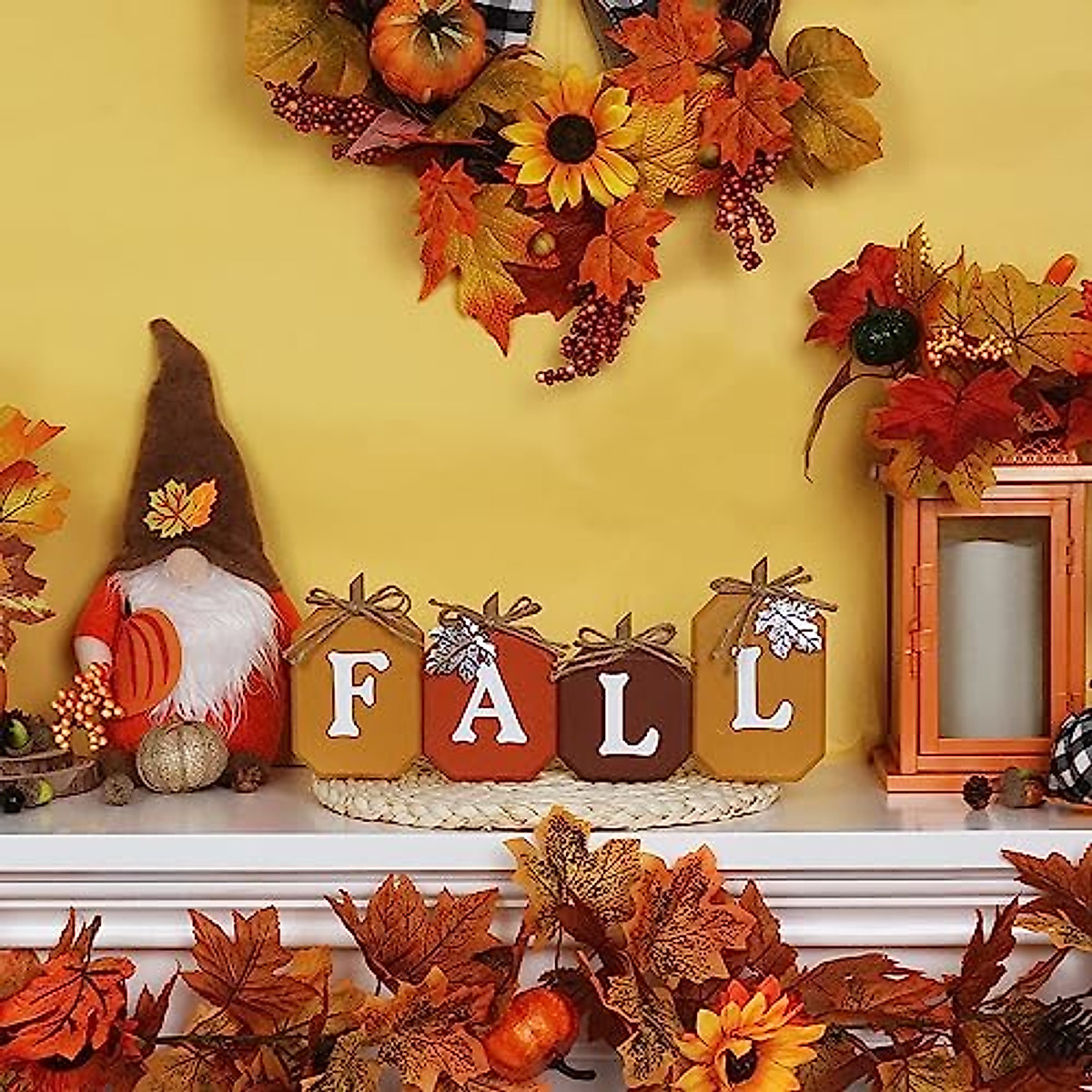 DEWBIN Fall Decorations for Home, Pumpkin Wood Sign with Fall Lettered for Fall Decor, Decorative Wooden Block Set Thanksgiving decor for Tables, Tiered Tray, Mantel, Thanksgiving