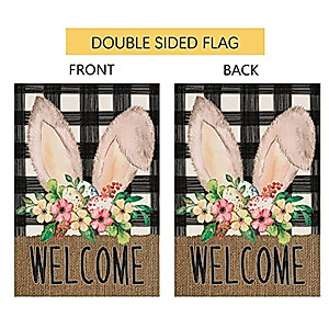 Sambosk Buffalo Easter Bunny Small Garden Flag Welcome Spring Vertical Double Sided Burlap Rabbit Ear Egg Floral Farmhouse Yard Outdoor Decoration 12 x 18 Inches