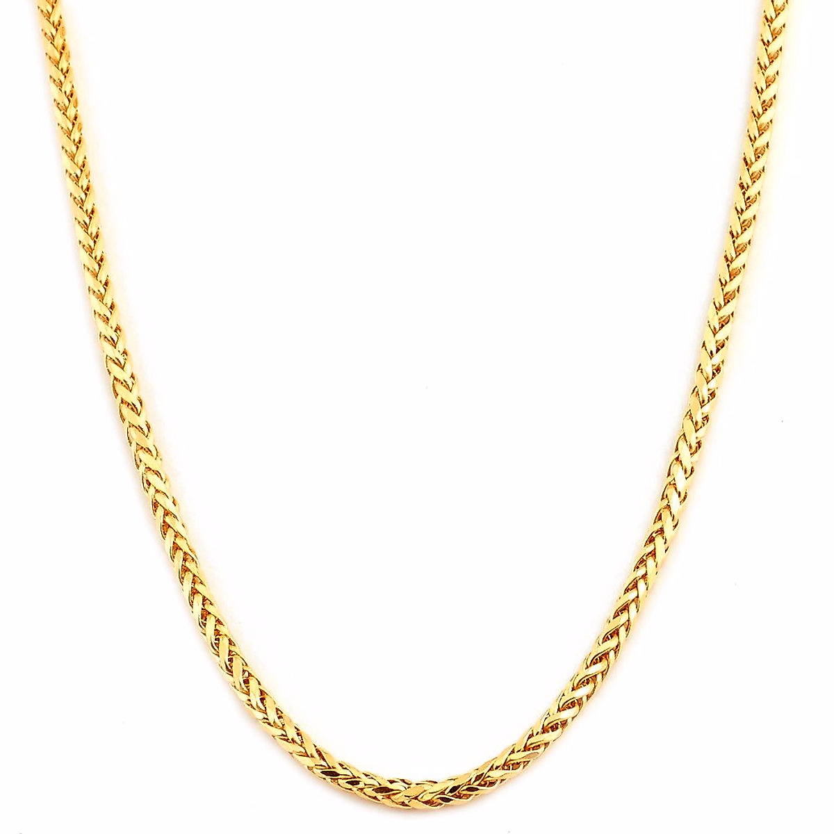 LoveBling 10K Yellow Gold 2.5mm 18" Wheat, Palm Chain Necklace with Lobster Lock